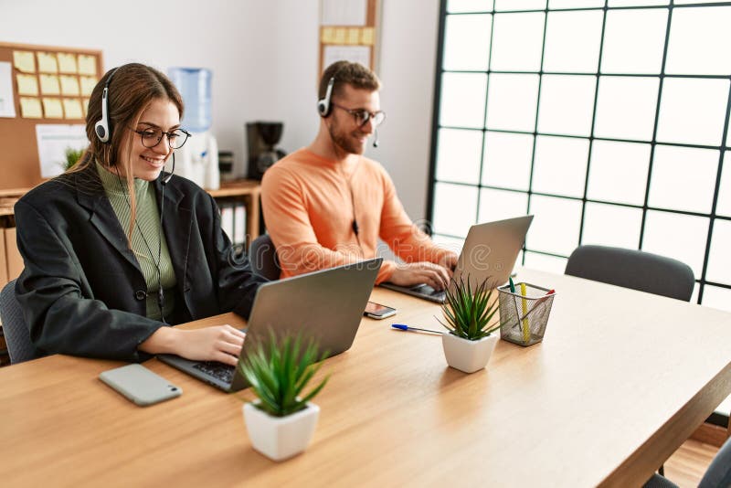 Two Caucasian Business Executives Working at the Office Stock Photo ...