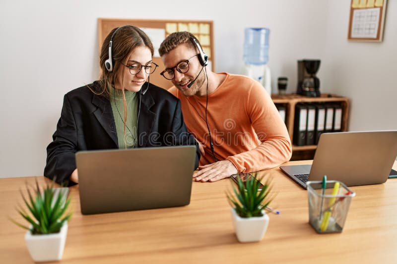 Two Caucasian Business Executives Working at the Office Stock Photo ...