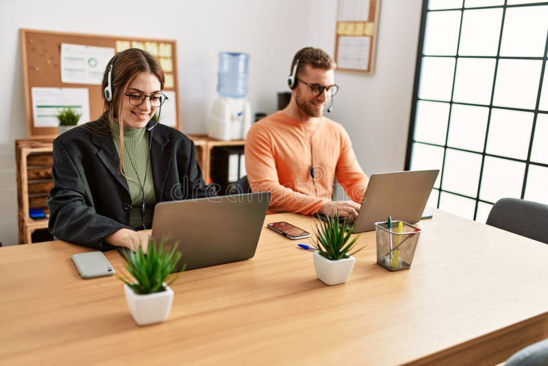 Two Caucasian Call Center Agents Working at the Office Stock Image ...