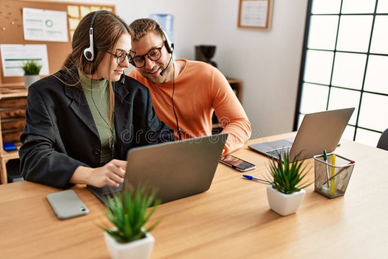 Two Caucasian Call Center Agents Working at the Office Stock Image ...