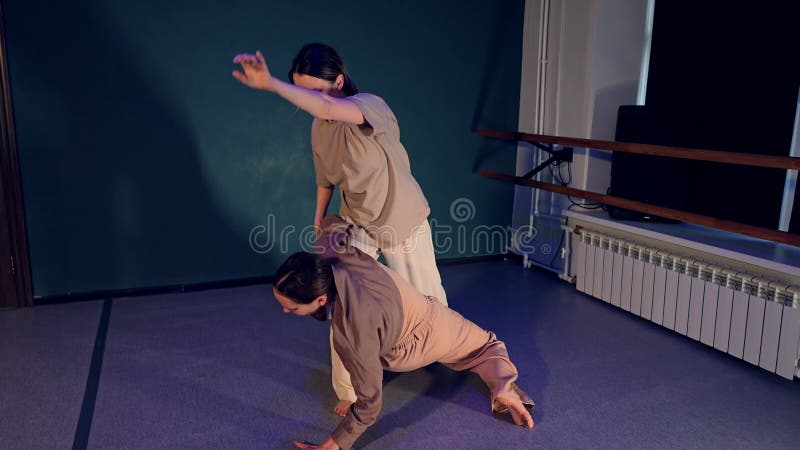 Two Caucasian Dancers are Performing Sensitive Improvisation Moving ...