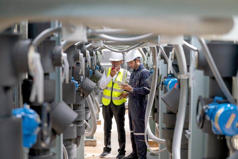 Two Caucasian Engineer As Young and Senior Worker Discuss Together and ...