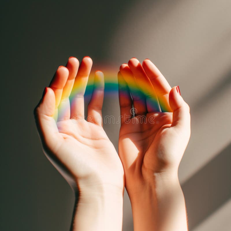 Two Caucasian Hands Holding a Rainbow Stock Photo - Image of hope ...