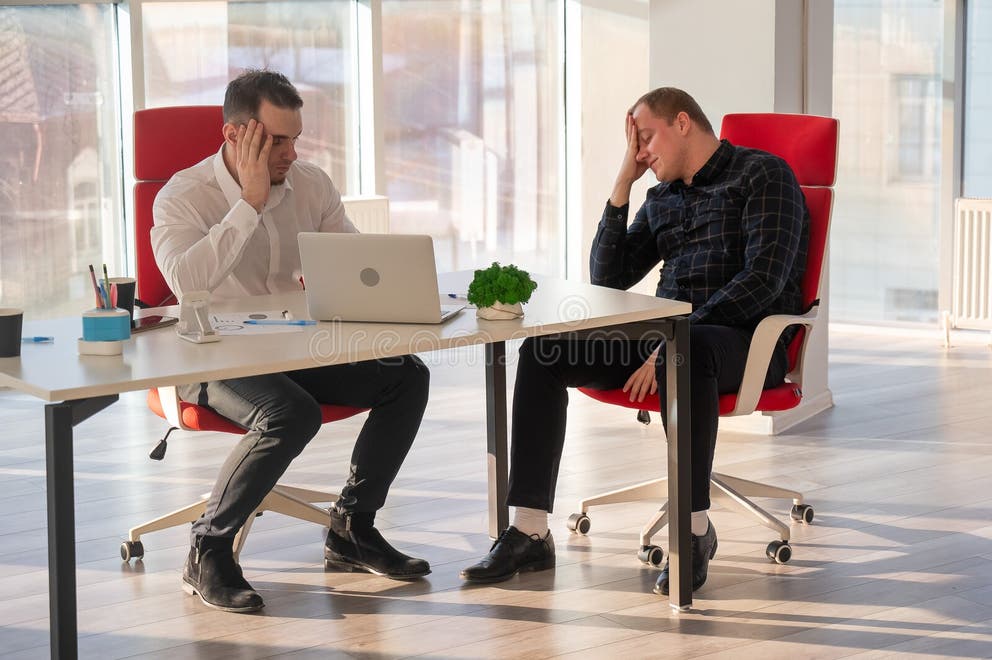 Two Caucasian Men Solve Problems at Work. Stock Image - Image of ...