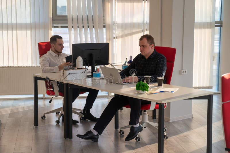 Two Caucasian Men Working in an Office. Stock Image - Image of business ...