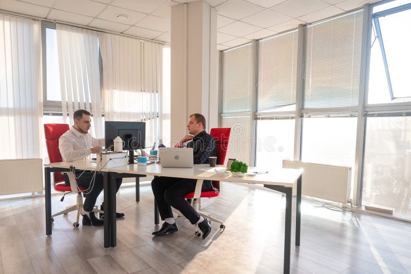 Two Caucasian Men Working in an Office. Stock Photo - Image of modern ...