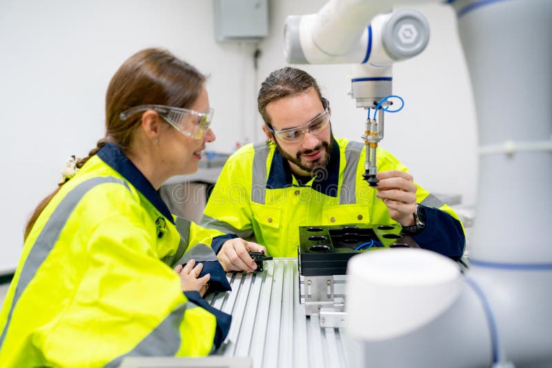 Two Caucasian Professional Technician or Engineer Workers Sit in ...