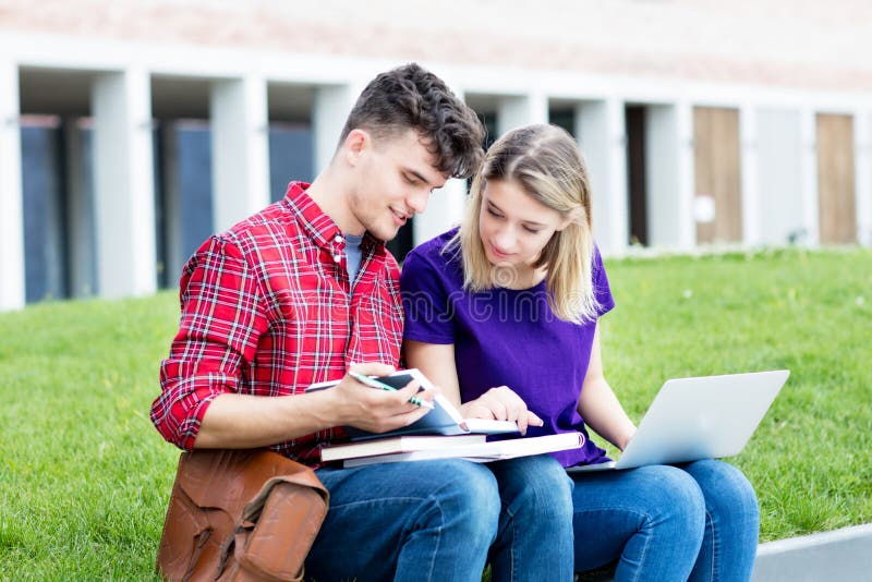 Two Caucasian Students Learning Foreign Language Stock Photo - Image of ...