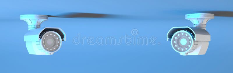 Two Cctv Cameras in Blue Neon Lighting Close-up Stock Illustration ...