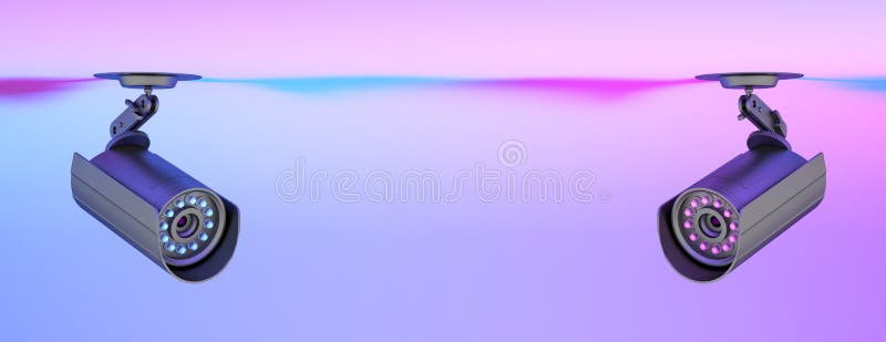 Two Cctv Cameras in Neon Purple Lighting Stock Illustration ...