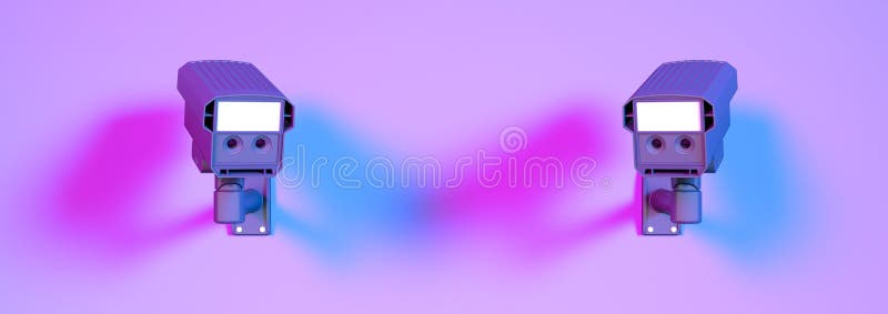 Two Cctv Cameras in Neon Purple Lighting Stock Illustration ...