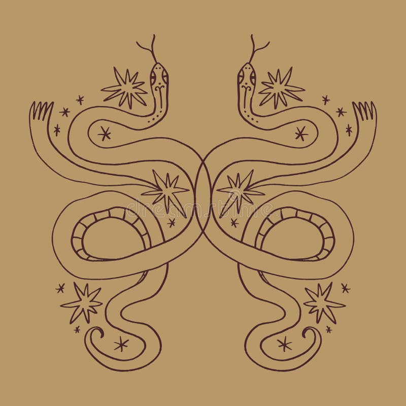 Two Celestial Snakes Frame Drawing Doodle Childish Frame Animals Vector ...