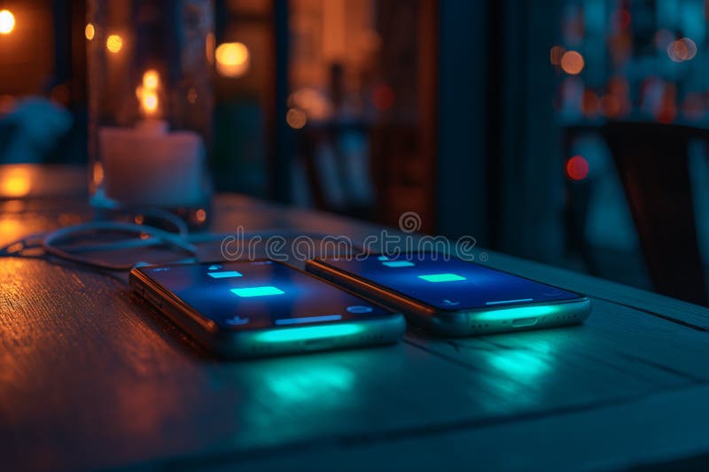Two Cell Phones on Table stock image. Image of wooden - 312239631
