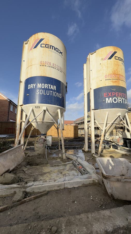 Two Cemex Ready-Mix Dry Mortar Silos at a Construction Site Editorial ...