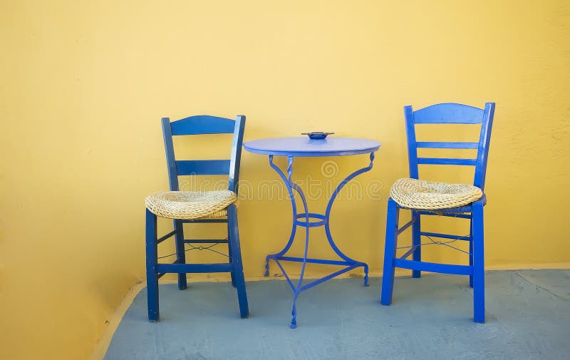 Two Chairs and Blue Table on the Terrace Stock Image - Image of balcony ...