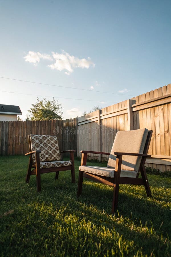 Two Chairs Exposed at Sunlight on the Backyard Stock Illustration ...