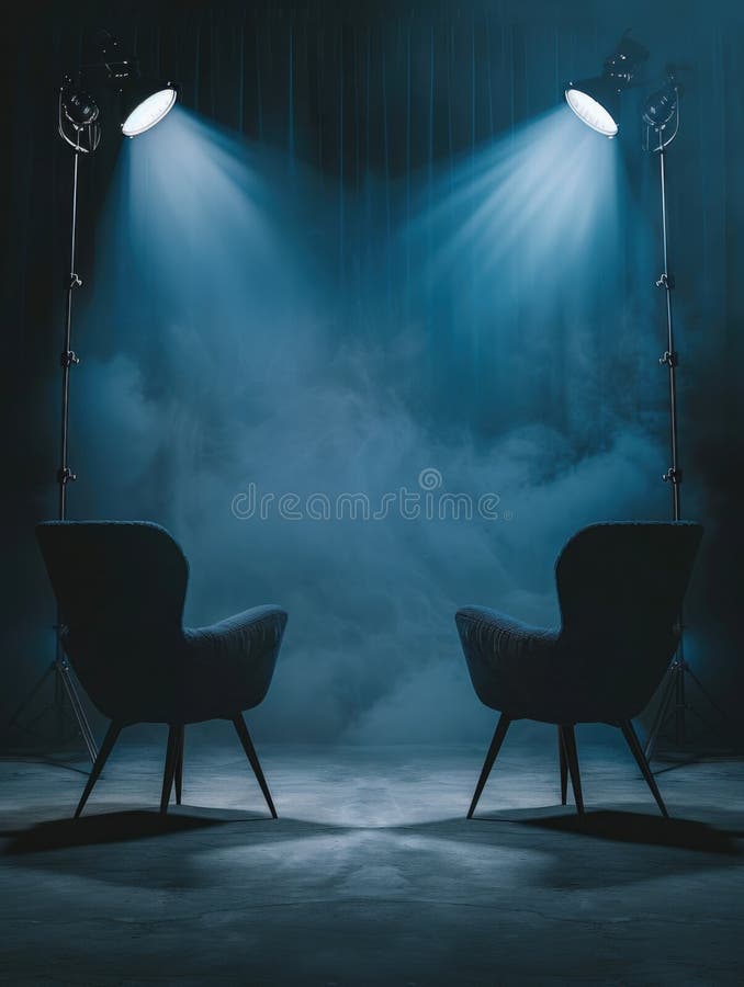 Two Chairs are Facing Each Other in a Dark Room with Blue Lighting ...