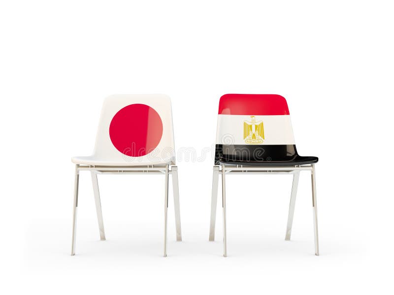 Two Chairs with Flags of Japan and Egypt Isolated on White Stock ...
