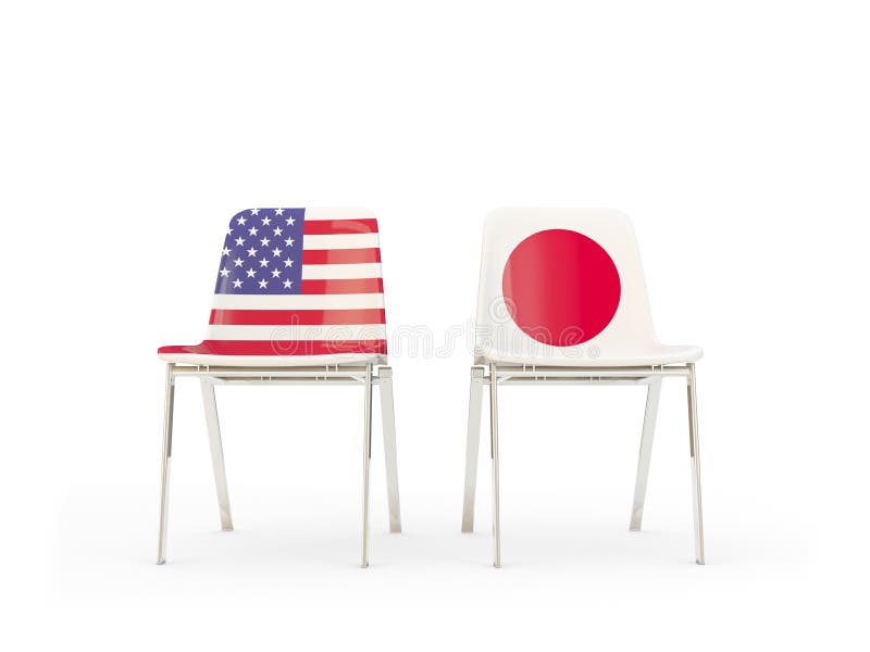 Two Chairs with Flags of US and Japan Isolated on White Stock ...