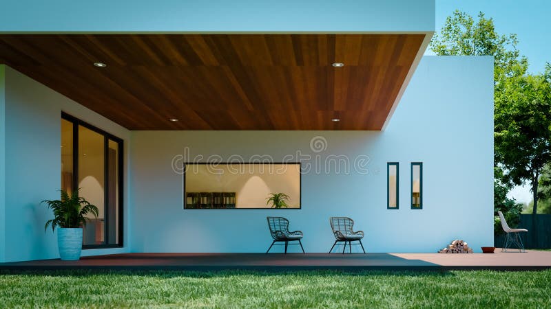 Two Chairs in Front of a Modern Two-story House with White Exterior ...