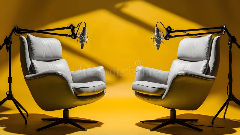 Two Chairs and Microphones in Podcast or Interview Room Isolated on ...