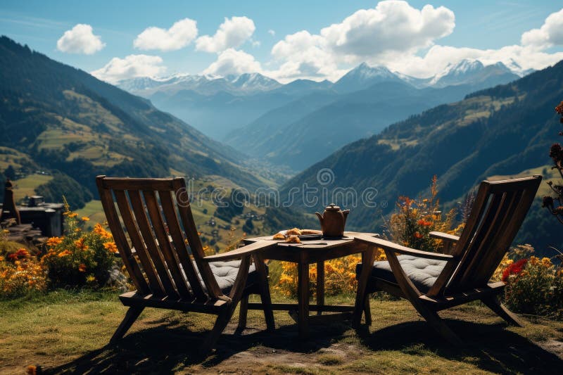 Two Chairs in the Mountains, Relax, Active Relaxation Lifestyle Stock ...