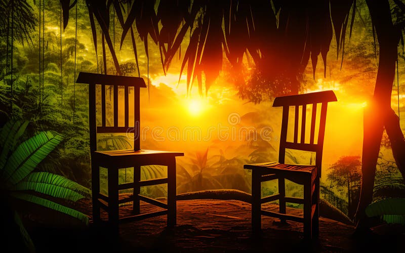 Two Chairs in the Rainforest in the Morning Mist. Generative Al ...