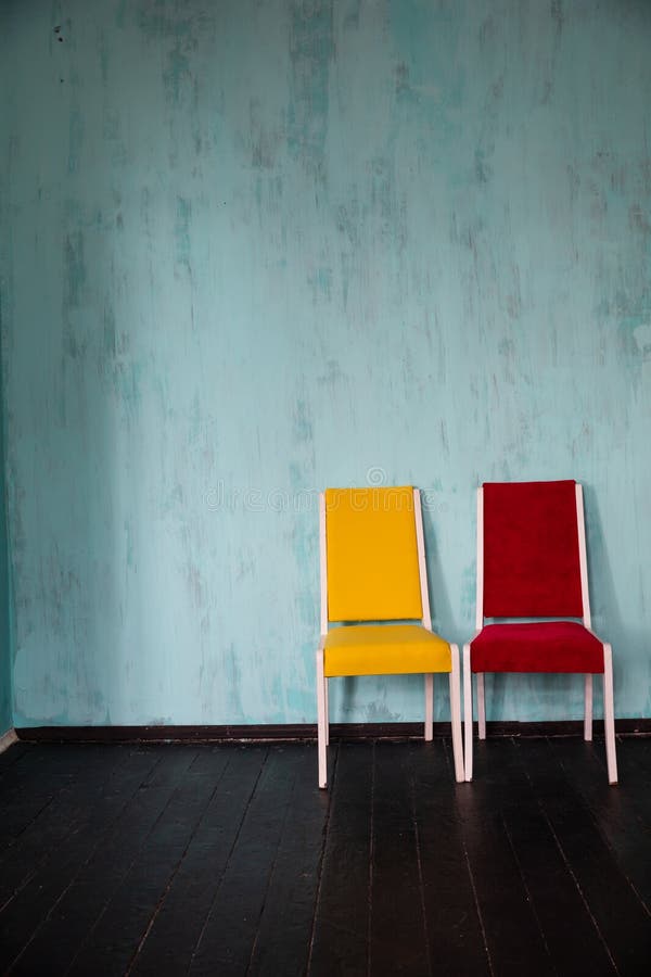 Two Chairs Red and Yellow in the Interior of the Blue Room Stock Photo ...