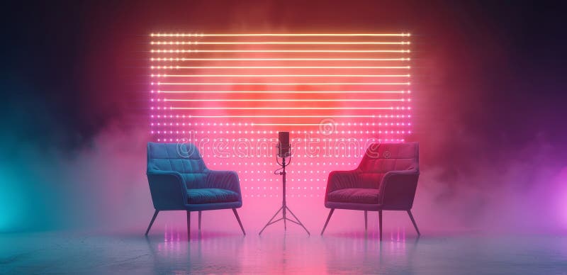 Two Chairs are Sitting in Front of a Wall with Neon Lights by AI ...