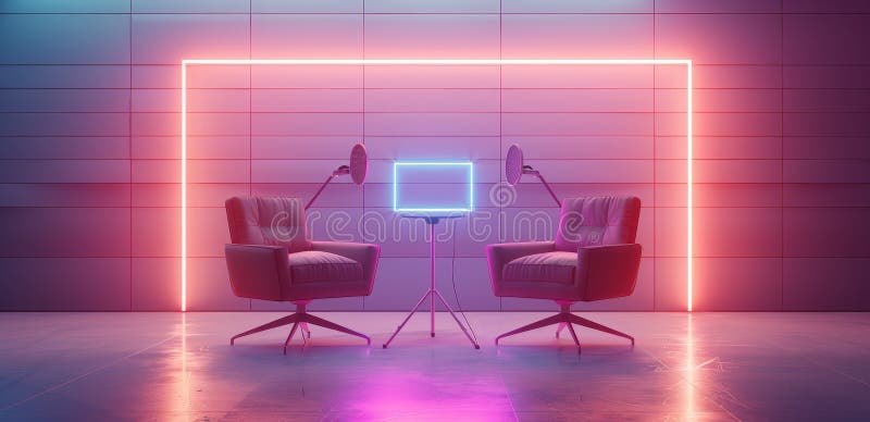 Two Chairs are Sitting in Front of a Wall with Neon Lights by AI ...