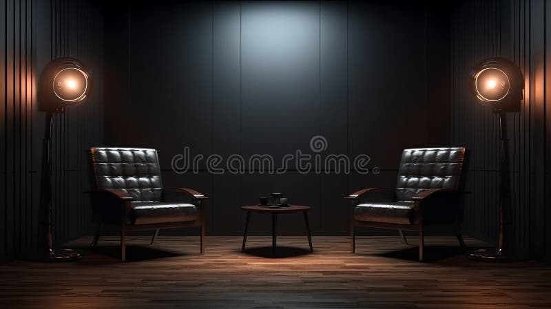 Two Chairs and Spotlights in Podcast or Interview Room. Generative AI ...