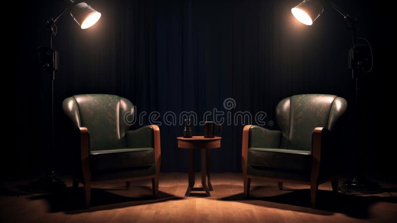 Two Chairs and Spotlights in Podcast or Interview Room. Generative AI ...