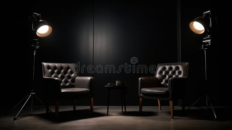 Two Chairs and Spotlights in Podcast or Interview Room. Generative AI ...