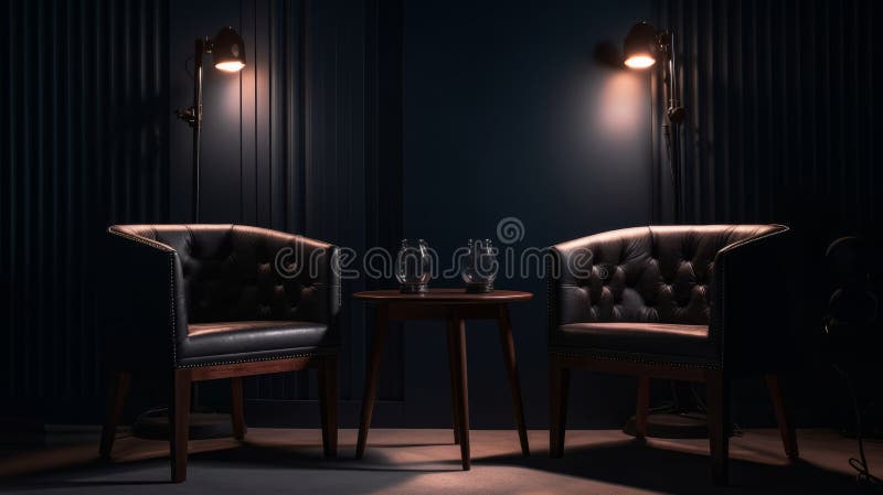 Two Chairs and Spotlights in Podcast or Interview Room. Generative AI ...
