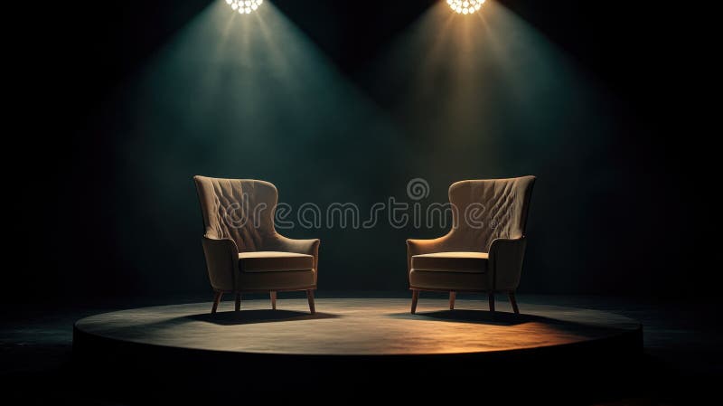 Two Chairs are on a Stage with a Spotlight on Them Stock Image - Image ...