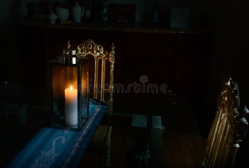 Two Chairs Table Lamp with a Candle Stock Photo - Image of chairs ...