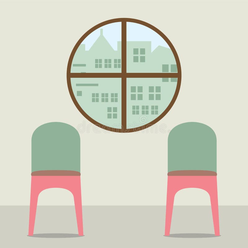 Two Chairs Under Round Window Stock Vector - Illustration of flat ...