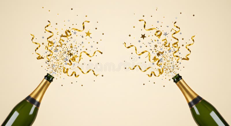 Two Champagne Bottles Spraying Confetti Together Stock Illustration ...