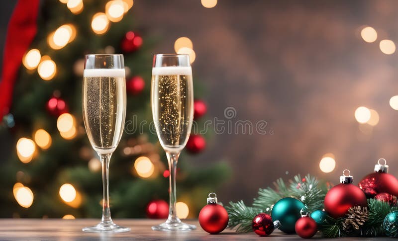 Two Champagne Glasses in Festive Christmas Ambiance Stock Image - Image ...