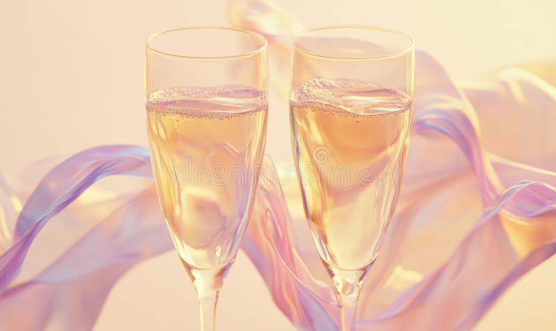 Two Champagne Glasses are on a Table with a Pink Cloth Stock Image ...