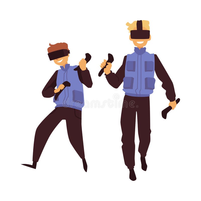 Two Character Boys with Vr Devices Playing in Video Games a Vector ...