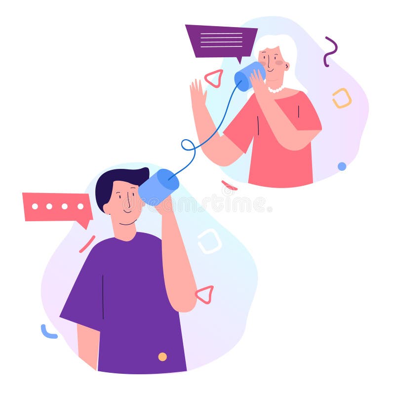 Two Characters Communicating Using Tin Phone String and Can. Stock ...