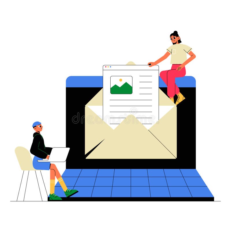 Digital Collaboration with Email Interface and Characters in Flat ...