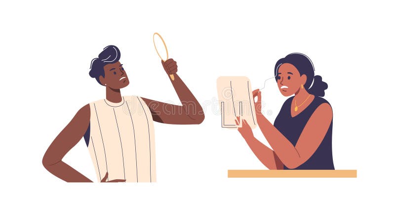 Two Characters Noticing Gray Hair and Feeling Stressed while Looking in ...