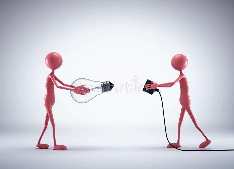 Two Characters with Wire and Light Bulb. Idea Concept Stock ...