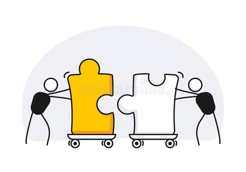 Two Characters Working Together Fitting Puzzle Pieces. Vector ...