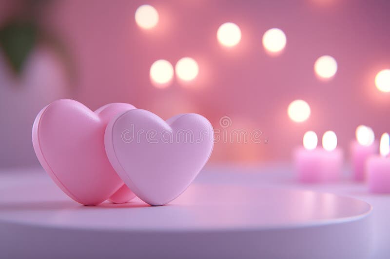 Two Charming Pink Hearts Rest Elegantly on a Pristine White Table ...