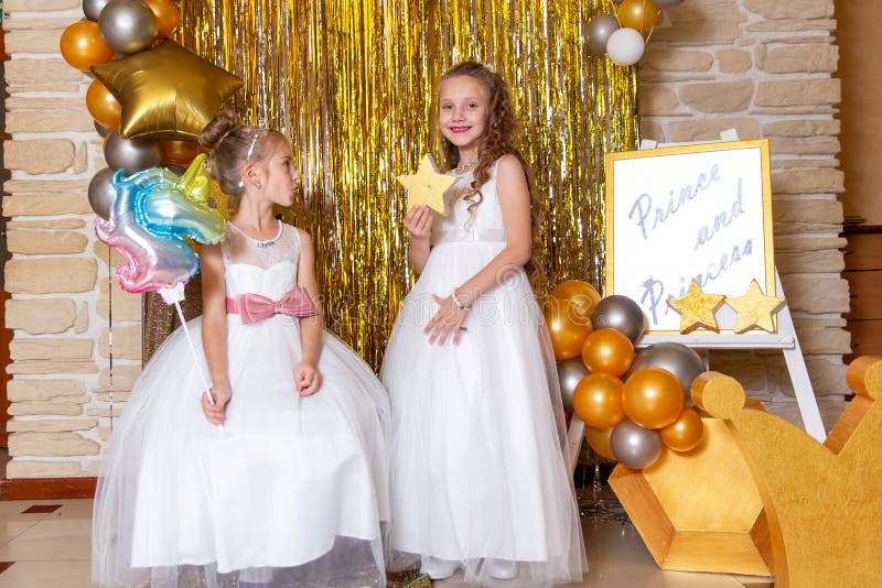 Two Charming Princesses at Birthday Celebration Stock Photo - Image of ...