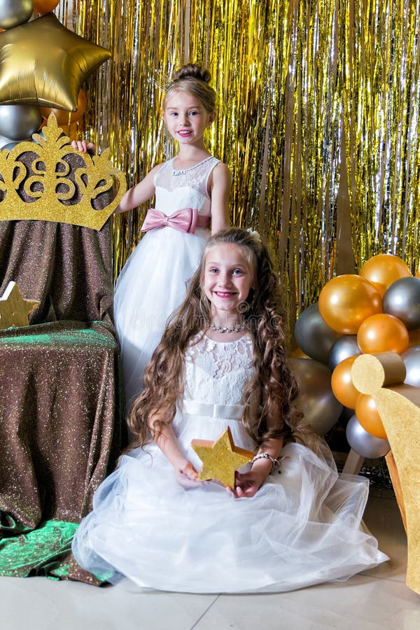 Two Charming Princesses at Birthday Celebration Stock Photo - Image of ...
