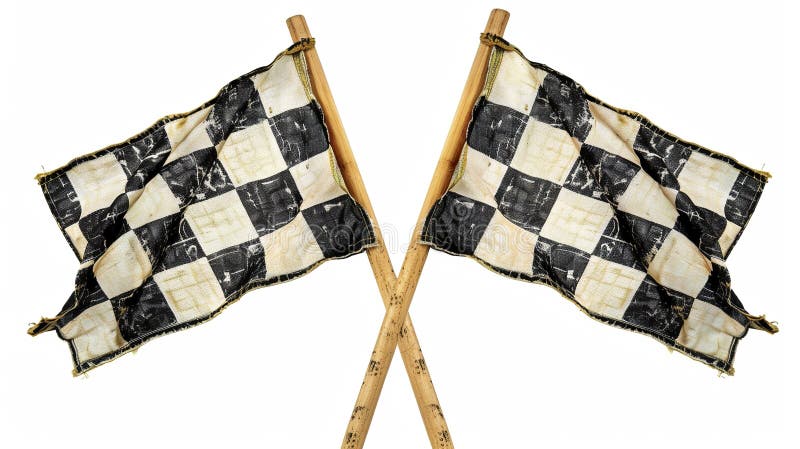 Two Checkered Finish Flags Isolated on a White Background, Highlighting ...